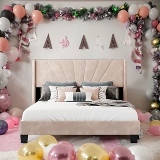 Solid & Sturdy Queen Size Velvet Upholstered Platform Bed - Bed Bath ...