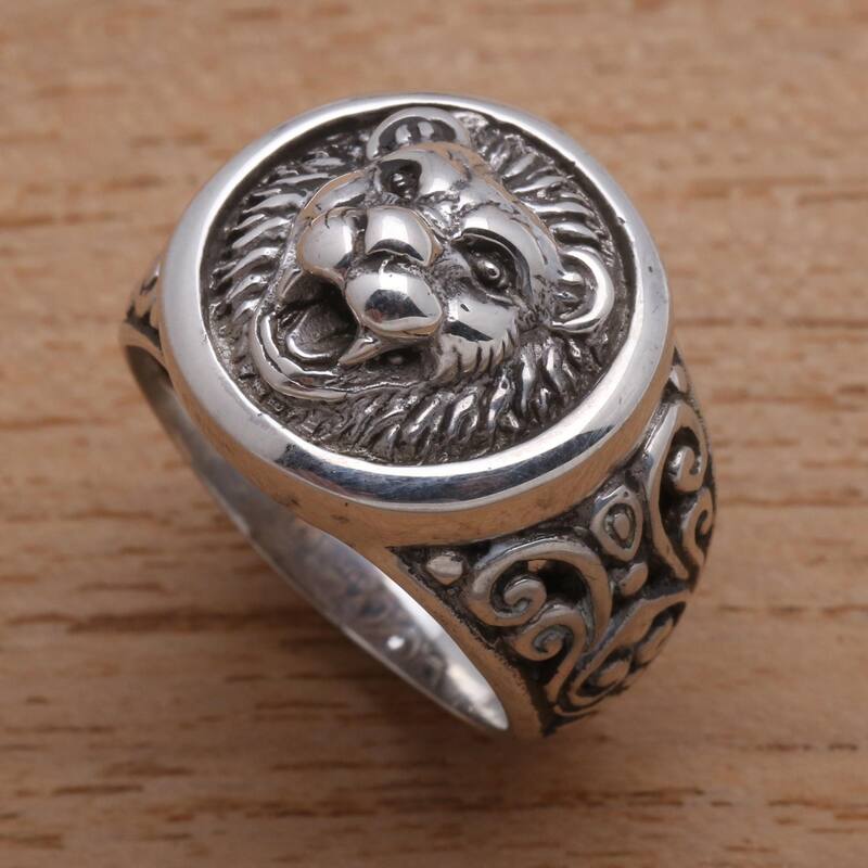 Novica Handmade Lion Strength Men'S Sterling Silver Ring - Overstock ...
