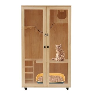 Osmon Large Wooden Corner Cat House Villa Enclosed Catio Cages - Bed ...