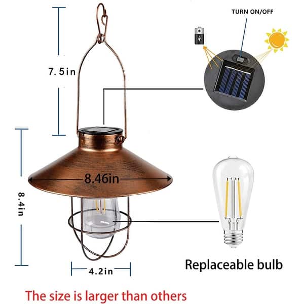 Solar Lantern Outdoor Hanging Light Metal Farmhouse Solar Lamp with ...