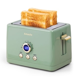 2 Slice Toaster, Retro Bread Toaster with LED Digital Countdown Timer ...