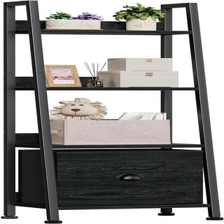 4 Tier Ladder Shelf Ladder Bookshelf with Removable Drawer Bookcase ...