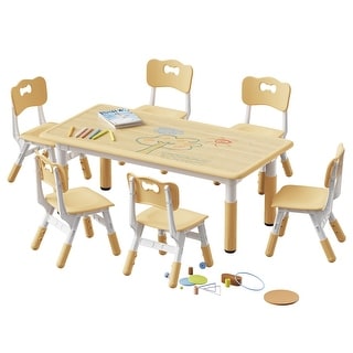 Kids Table and 6 Chairs Set, Height Adjustable Toddler Table and Chair ...