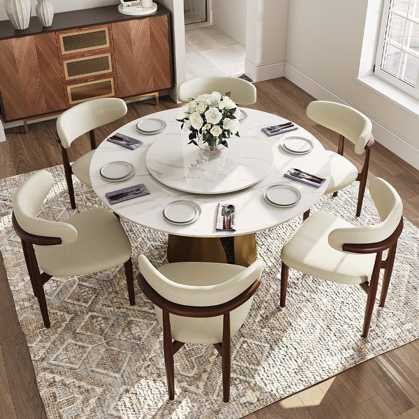 Modern Round White Dining Table，Sintered Stone Tabletop, Solid Black ...
