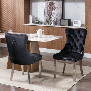 Modern Velvet Upholstered Dining Chairs w/ Stainless Steel Plating Legs ...