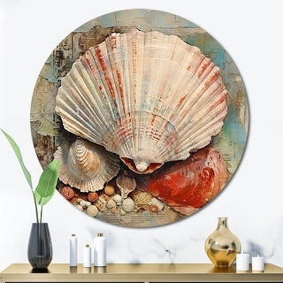 Designart "Abstract Seashell Treasures II" Animals Metal Circle Wall ...