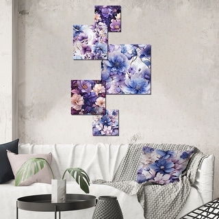 Designart "Wonderland Purple Flowers" Floral Wall Art Set of 5 ...