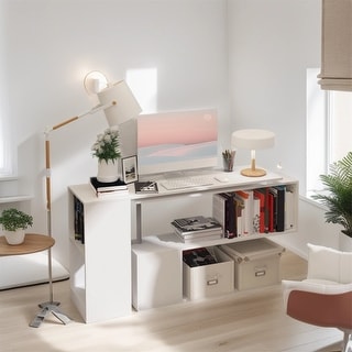 88.9" Modern Walnut 360° Rotating L Shaped Desk with 1 Cabinet and Open ...