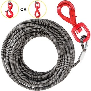 VEVOR 3/8"x75ft Steel Cable Hook Fiber Core Winch Self Locking Swivel ...