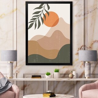 Designart "Abstract Red Moon In Earth Toned Mountains I" Modern Framed ...