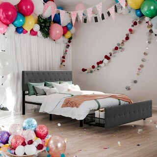 Solid & Sturdy Queen Size Upholstered Platform Bed with a Big Drawer ...