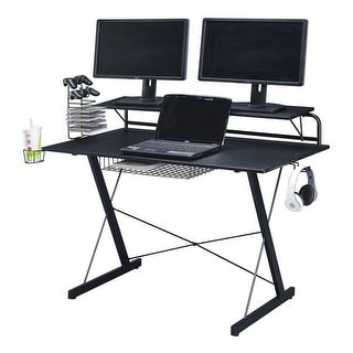 Elegant Carbon Gaming Computer Desk Setup with Organizers Black - Bed ...