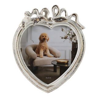 Polyresin Heart-Shaped Photo Frame with Bow Accent - 5x5" Ivory - Bed ...