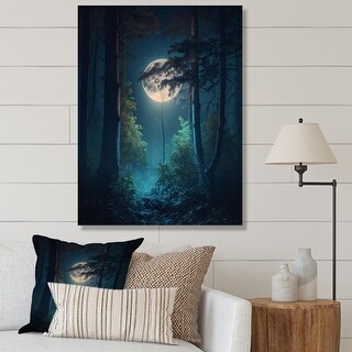 Designart "Full Moon Grace Magical Midnight Forest I" Forest Wall Art ...