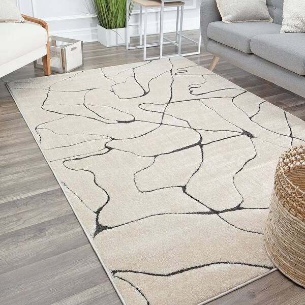 CosmoLiving Modern Marble Cream Swirl Area Rug - Bed Bath & Beyond ...