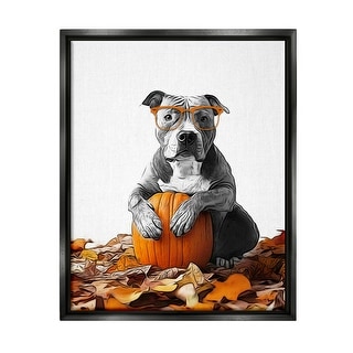Stupell Pit Bull Autumn Leaves Framed Floater Canvas Wall Art Design by ...