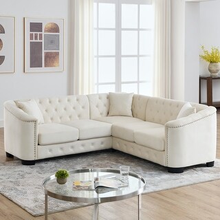 Classic 2-pcs Sofa Set, Velvet Corner Sofa, Tufted Button Loveseat ...