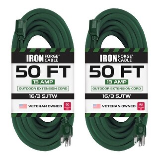2 Pcs 50 Ft Extension Cords, 16/3 Green 50 Foot Extension Cord Indoor ...