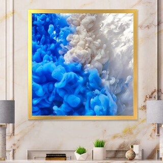 Designart "Blue And Grey Fluid Ink Art" Modern Framed Art Print - Bed ...