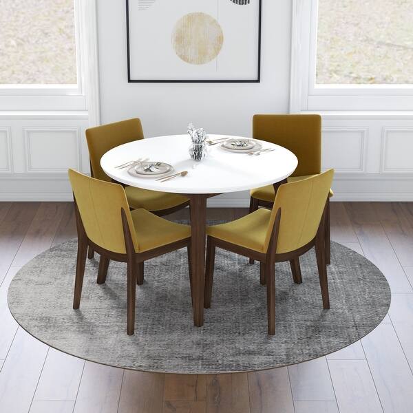Palomia Modern Solid Wood White Top Round Dining Table and Chair Set ...