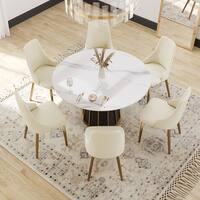 Round Metal Pedestal Dining Table Round Sintered Stone Table. - On Sale ...