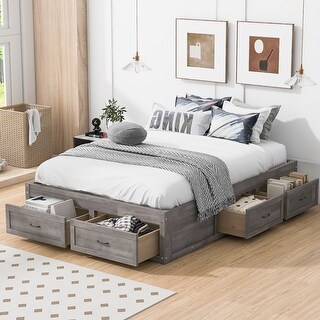 Side Lift Up Storage Bed Full Size Wood Hydraulic Low-Profile Platform ...