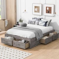Retro Open Bed Frame Underbed Storage Regular Beds with 6 Pull-out ...