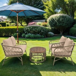 Outdoor 4-Person Conversation Chair Set with Coffee Table and Cushions ...