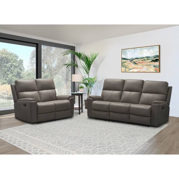 Abbyson Jackson 2 Piece Top Grain Leather Manual Reclining Sofa and ...