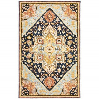 HomeRoots 4' X 6' Navy Rust Blue Ivory And Gold Oriental Tufted ...