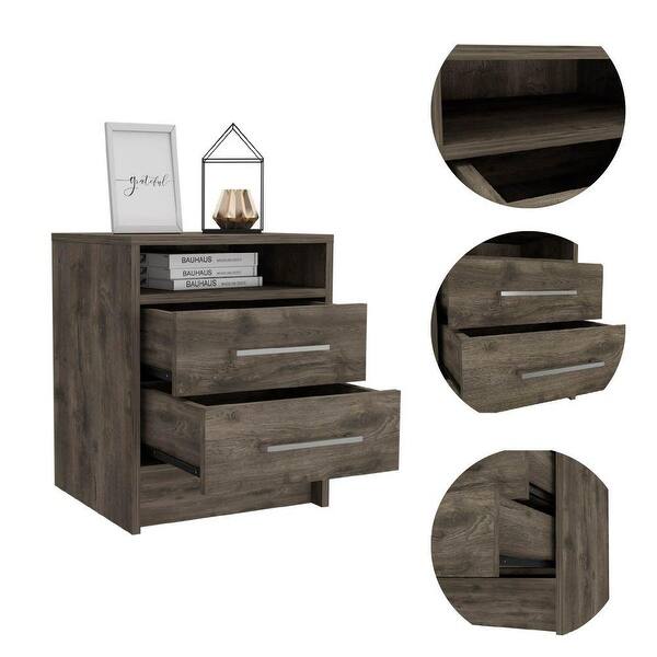 Particle Board Storage Nightstand with 2 Drawers and Open Shelf - Bed ...