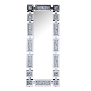Faux Diamond Inlay Beveled Accent Floor Mirror with LED Light, Silver ...