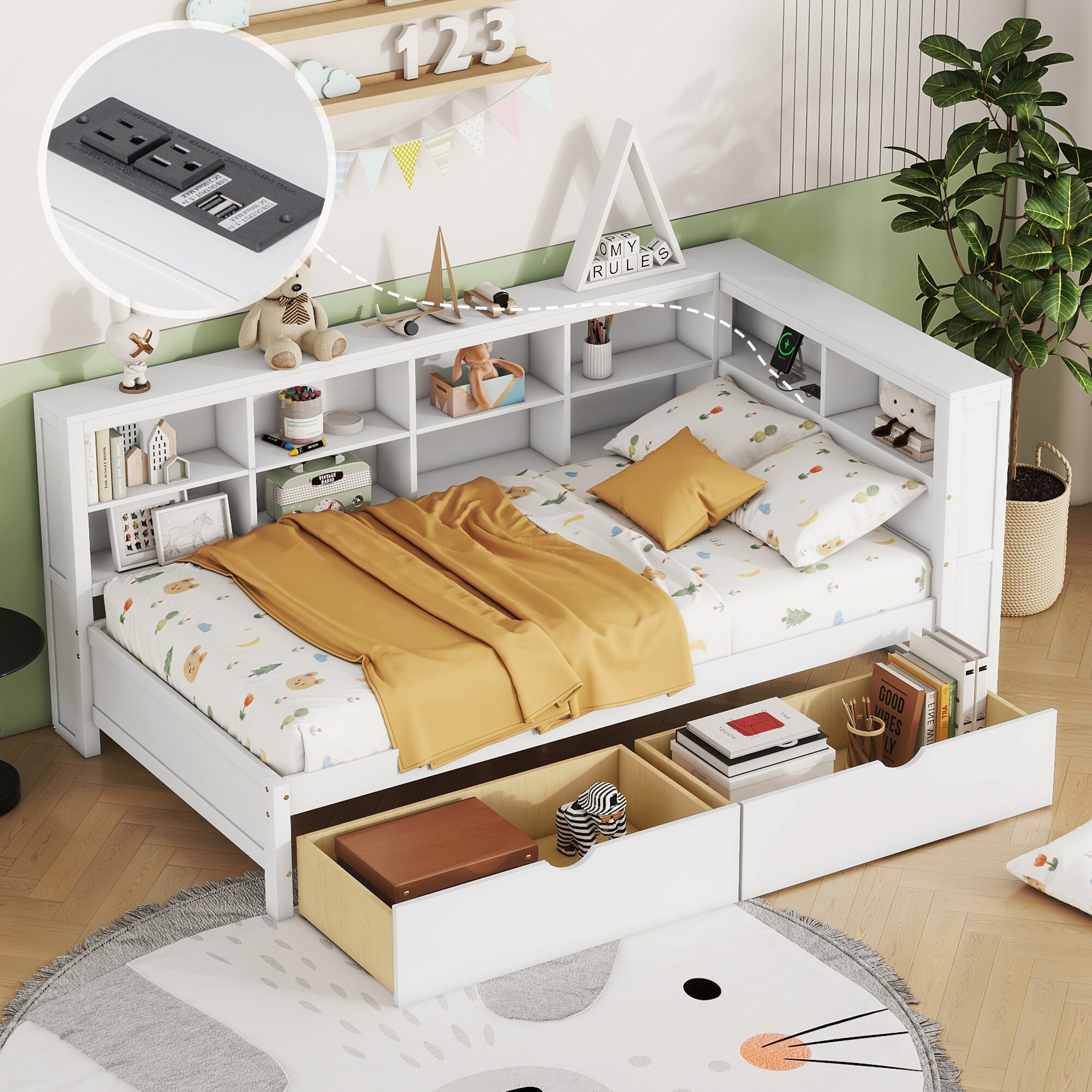 Twin storage bed with bookcase headboard store