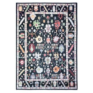 Hand Knotted Black Oushak And Peshawar with Wool Oriental Rug (9'9" x ...