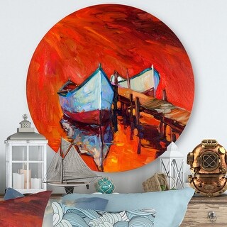 Designart 'Boats Resting On The Water Near Coastal Town IV' Nautical ...