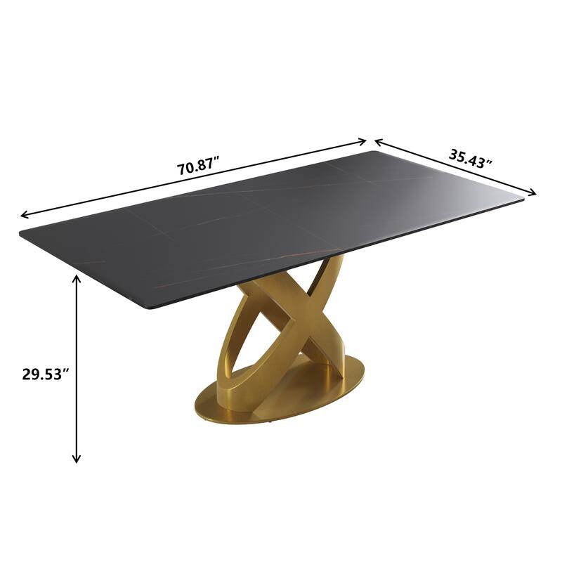 Black 71" Modern X-base Rectagular Marble Dining Table - Overstock ...