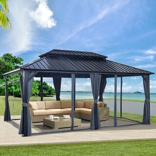 12x18 Ft Hardtop Gazebo - Double Roof, Galvanized Steel, Netting ...