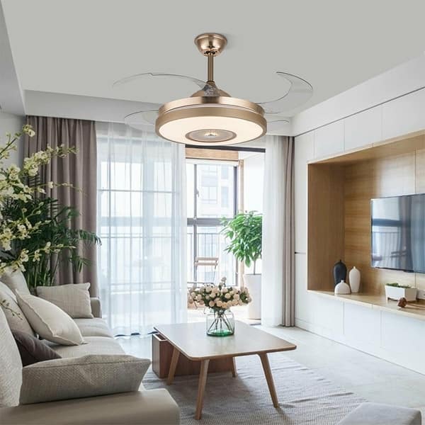 Retractable Acrylic Blade Dimmable LED Ceiling Light Chandelier Remote ...