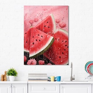 Designart "Fruit Watermelon Pink Pointillism" Fruits Canvas Print - Bed ...