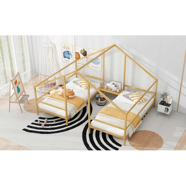 Metal Double Twin Size Triangular House Beds with Built-in Table - Bed ...