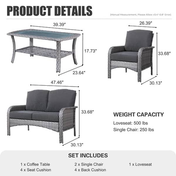 XIZZI 4-piece Outdoor Patio Furniture Conversation Set with Table - Bed ...