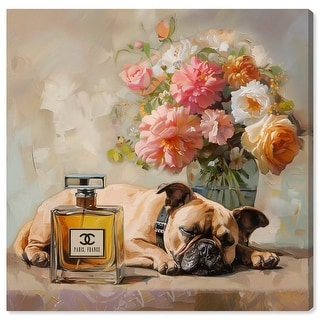 Frenchie Floral Vase Perfume Canvas Fashion Pet Art by Art Remedy - Bed ...