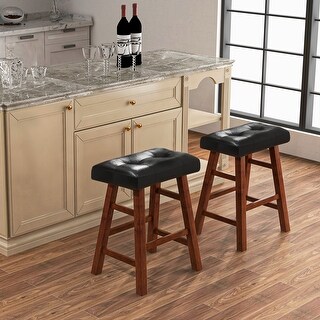 2PCS Upholstered Barstools 24''/29''Backless Dining Chairs Black&Brown ...