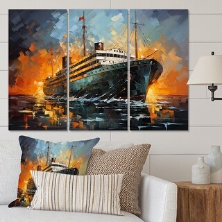 Designart "Boat Titanic Collage Interwoven I" Transportation Canvas Art ...