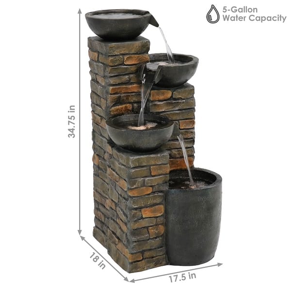 Sunnydaze Staggered Bowls Tiered Outdoor Water Fountain 34" Water ...