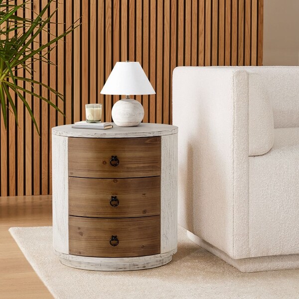 COSIEST Modern Round Solid Wood Storage Chest Nightstand with 3 Drawers On Sale Bed Bath Beyond 36775384
