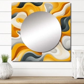 Designart "Yellow And White Midcentury Waves Fusion" Modern Wall Mirror ...