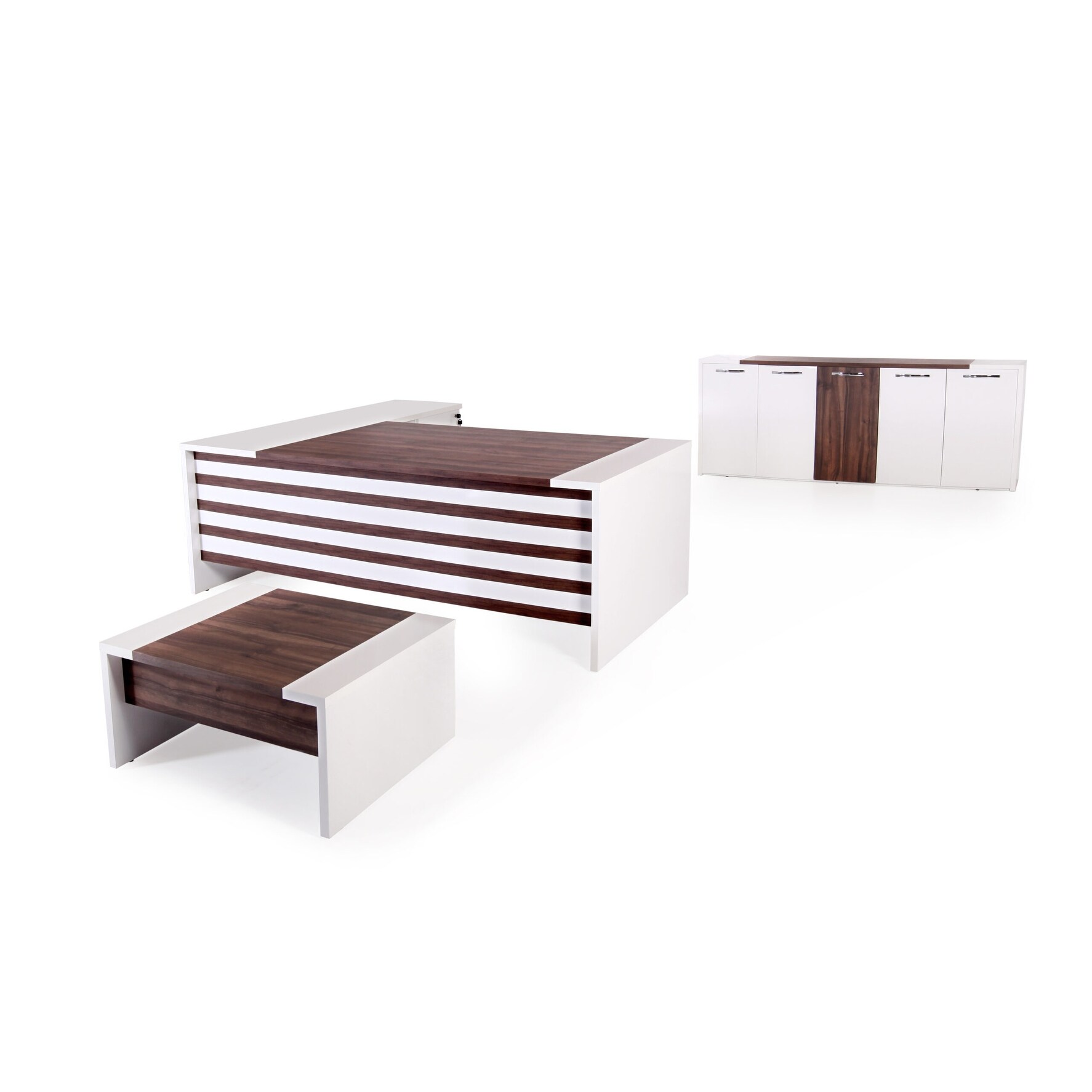 Modern Leon 3 Pieces L shaped White and Brown Office Furniture Set Bed Bath Beyond 36218387