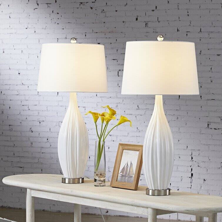 Maxax 31" Standard White Porcelain Table Lamp Set (Set Of 2) (Set of 2 ...