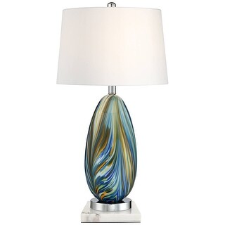 Blue Table Lamp with Square White Marble Riser - 27" x 15" - Bed Bath ...